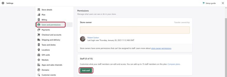 How to Add Staff/Users to a Shopify Store